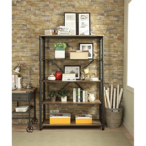 Acme Itzel 4-Tier Metal Frame Bookshelf in Sandy Gray and Oak