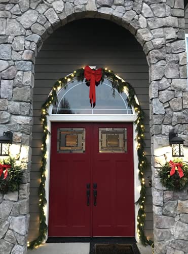 Rocky Mountain Goods Red Christmas Bow Extra Large 35” by 18” - 11 Looped Waterproof Velvet Large Outside Bow - Bow for car, Door, House - Jumbo Red Bow with Attachment for Hanging (1)