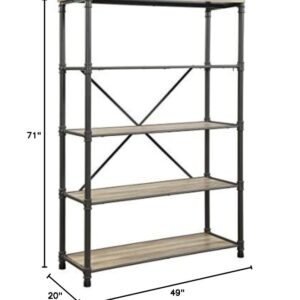 Acme Itzel 4-Tier Metal Frame Bookshelf in Sandy Gray and Oak