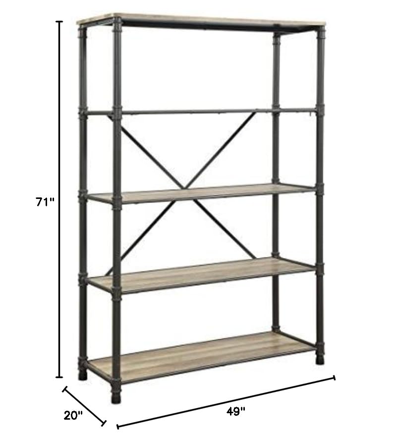 Acme Itzel 4-Tier Metal Frame Bookshelf in Sandy Gray and Oak