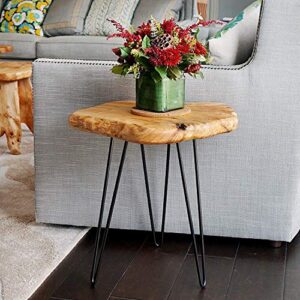 WELLAND Live Edge Side Table with Hairpin Legs, Natural Edge Side Table, Small Nightstand Wood, 15.5" Tall