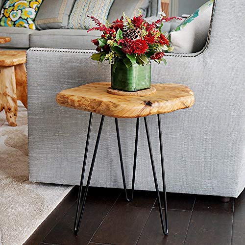 WELLAND Live Edge Side Table with Hairpin Legs, Natural Edge Side Table, Small Nightstand Wood, 15.5" Tall