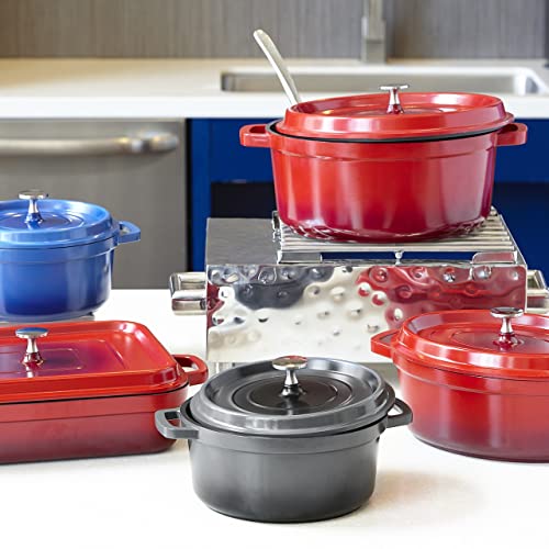 G.E.T. CA-008-R/BK Heiss Lightweight Cast Aluminum Braiser Pan / Casserole Dish, 4.5 Quart, Red