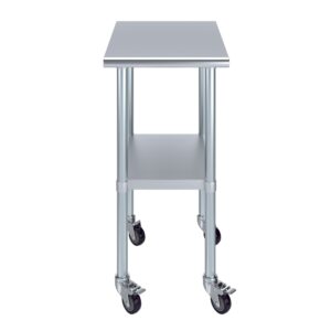 AmGood 24" x 18" Stainless Steel Work Table with Casters | Heavy Duty Metal Utility Table On Wheels | Kitchen Island Cart