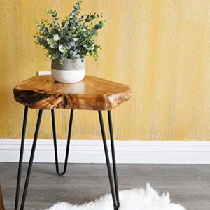 WELLAND Live Edge Side Table with Hairpin Legs, Natural Edge Side Table, Small Nightstand Wood, 15.5" Tall