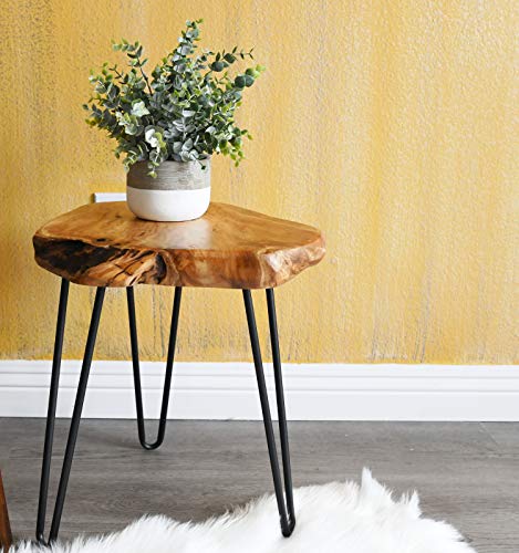 WELLAND Live Edge Side Table with Hairpin Legs, Natural Edge Side Table, Small Nightstand Wood, 15.5" Tall