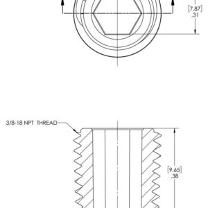 Caplugs TH-5 TH Series – Plastic Hex Socket Threaded Plug, 80 Pack, Black HD-PE, NPT Thread Size 3/8"-18 Temporary Use, Low Pressure Testing & in-Plant Processes, Oil & Heat Resistant (ZTH51KA1)