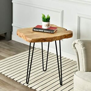 welland live edge side table with hairpin legs, natural edge side table, small nightstand wood, 15.5" tall