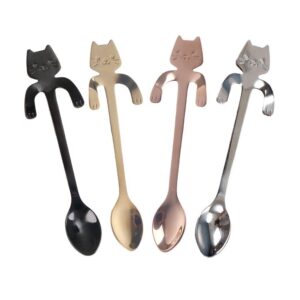 4 pcs/set coffee spoon mini cat hugging kitty spoon,tea soup sugar dessert appetizer seasoning bistro spoon,hanging cup spoon by obangong