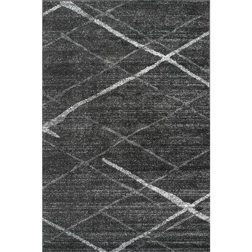 nuLOOM 3x5 Thigpen Contemporary Area Rug, Charcoal, Abstract Lines, Non-Slip Backing, Stain Resistant, For Bedroom, Dining Room, Living Room, Hallway, Office, Kitchen, Entryway