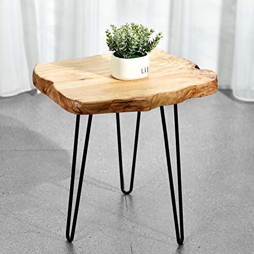 WELLAND Live Edge Side Table with Hairpin Legs, Natural Edge Side Table, Small Nightstand Wood, 15.5" Tall