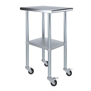 amgood 24" x 18" stainless steel work table with casters | heavy duty metal utility table on wheels | kitchen island cart