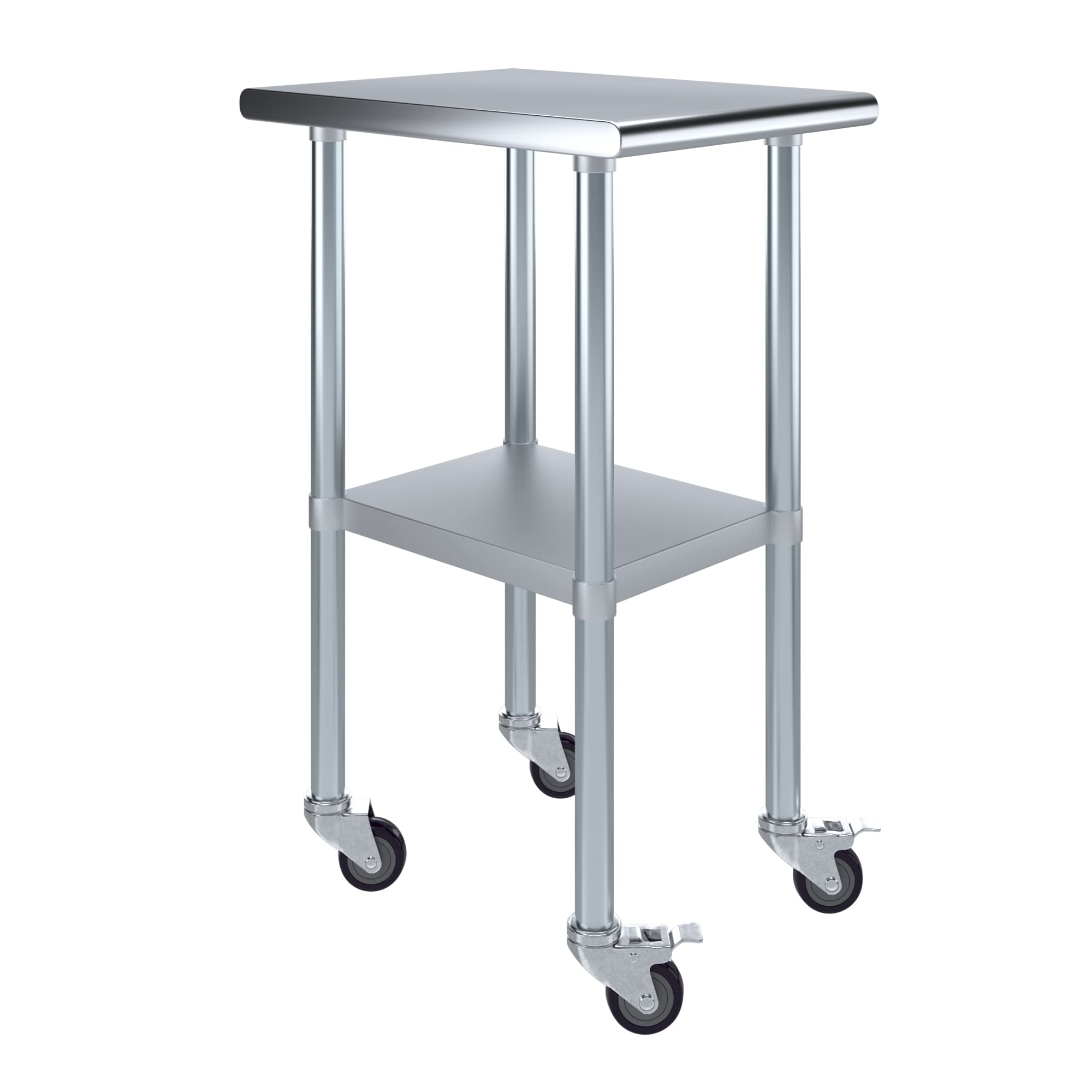 AmGood 24" x 18" Stainless Steel Work Table with Casters | Heavy Duty Metal Utility Table On Wheels | Kitchen Island Cart