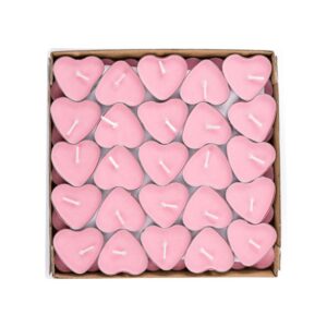 50 pack heart shaped unscented tea lights candles – smokeless tealight candles - decorations for wedding, party, votives, oil burners and christma (pink)