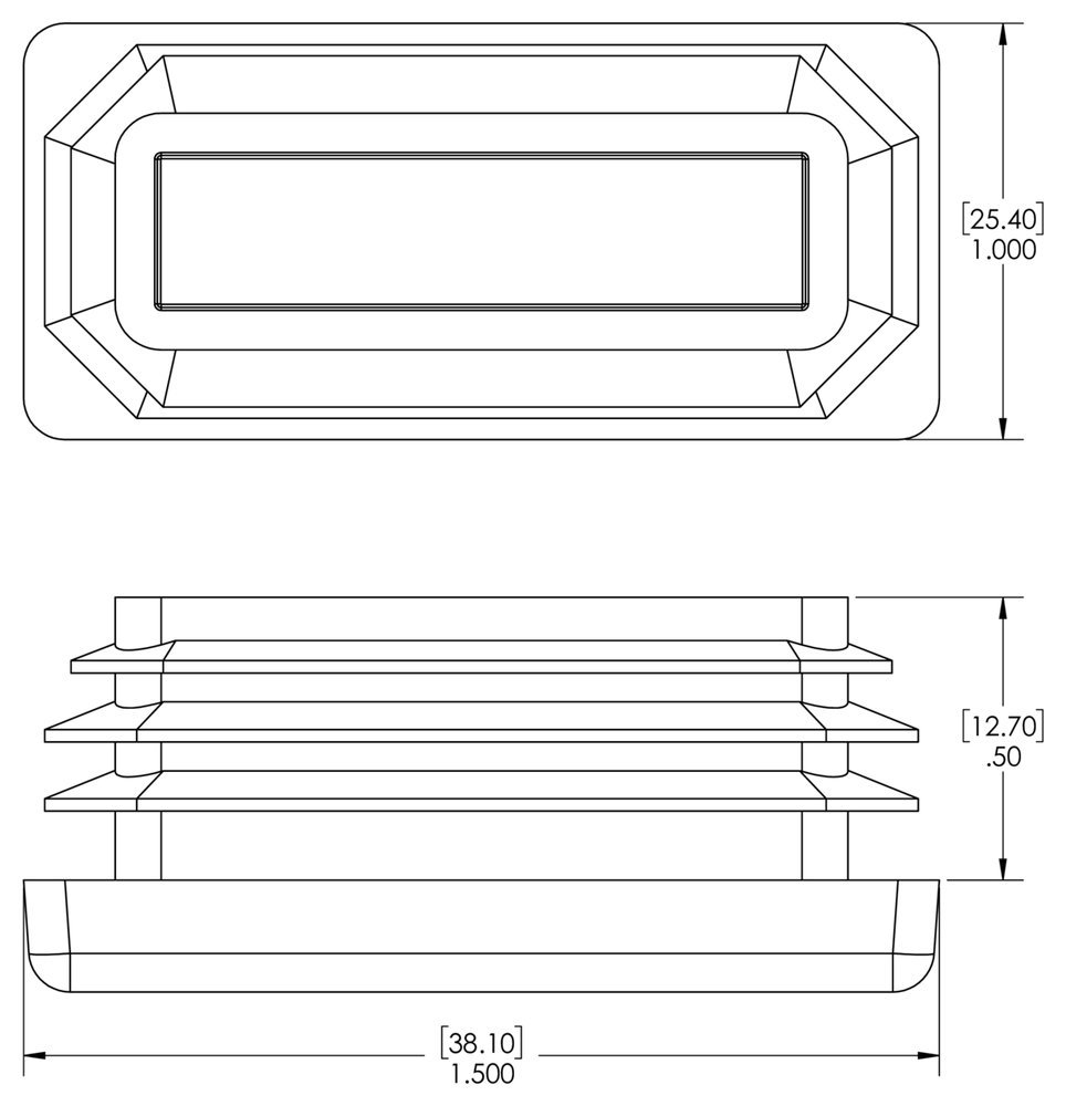 Caplugs 99395210 Plastic Plug for Rectangular Tubing. RER-1X1 1/2-10-14, PE-LD, Hole Width 1.000" Hole Length 1.500" Wall Thickness 10-14 Ga. (.134-.083)", Black (Pack of 40)