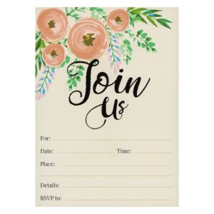 Juvale Invitation Cards - 50 Fill-In Floral Classy Cards with Envelopes. Great for Birthday, Bridal, Baby Shower and Wedding Invitations, 5 x 7 In, Postcard Style