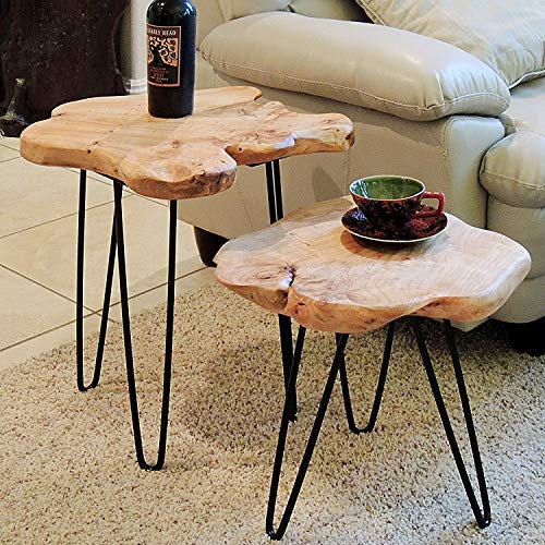 WELLAND Live Edge Side Table with Hairpin Legs, Natural Edge Side Table, Small Nightstand Wood, 15.5" Tall