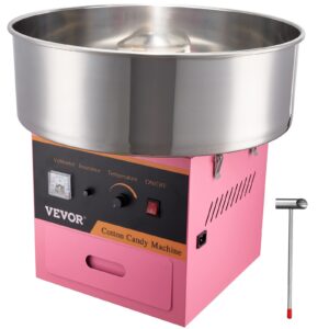 vevor commercial cotton candy machine, electric floss maker with stainless steel bowl, sugar scoop and large storage drawer, for home party carnival, pink