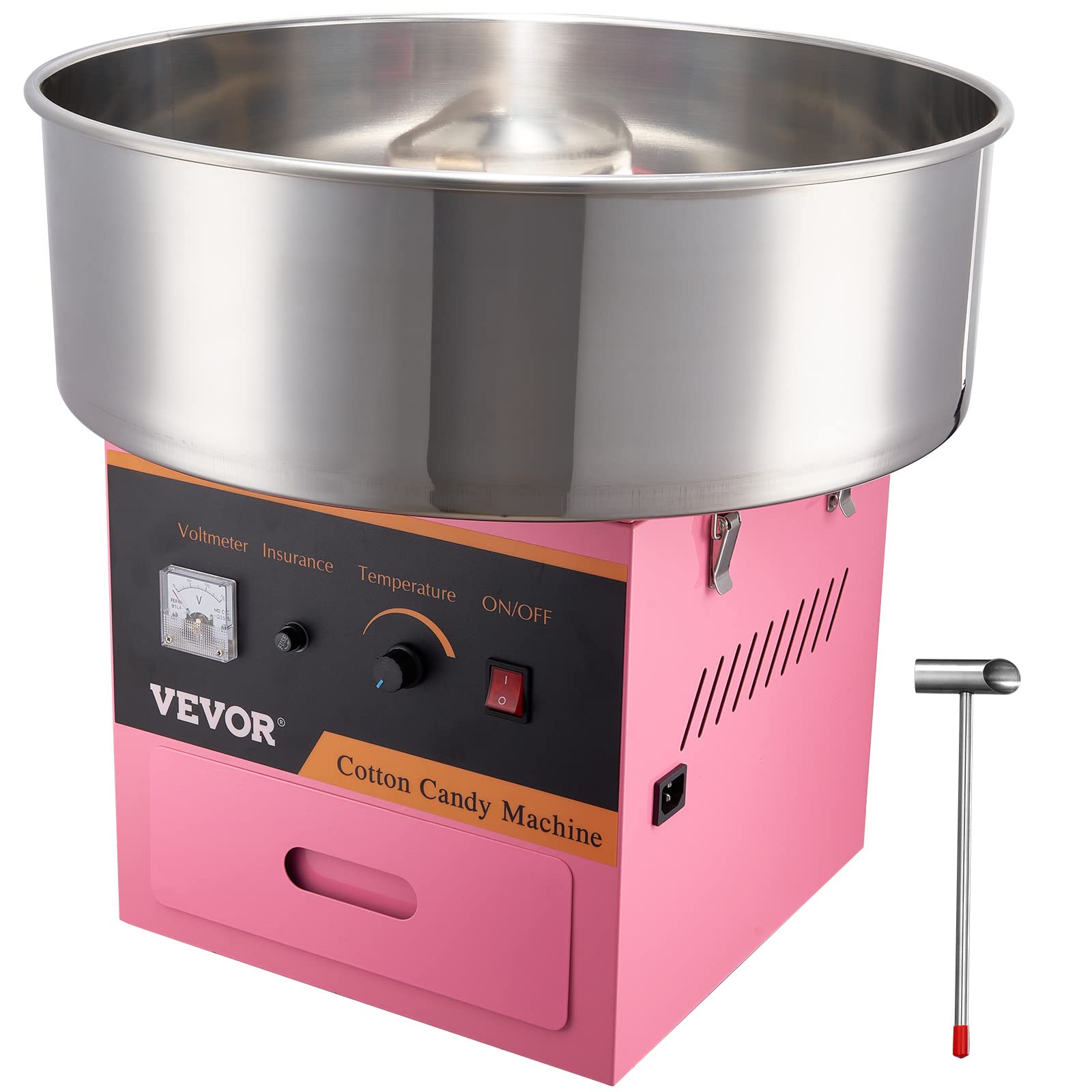 VEVOR Commercial Cotton Candy Machine, Electric Floss Maker with Stainless Steel Bowl, Sugar Scoop and Large Storage Drawer, for Home Party Carnival, Pink