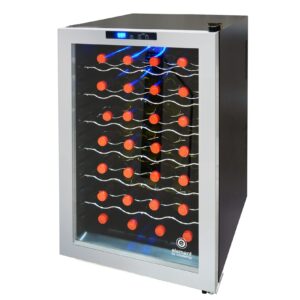 Vinotemp EL-28SILC 28 Bottle Cooler Refrigerator, Freestanding Wine Fridge with Touch Screen Adjustable Temperature Control, Dual-Paned Glass Door and Safety Lock, Metallic