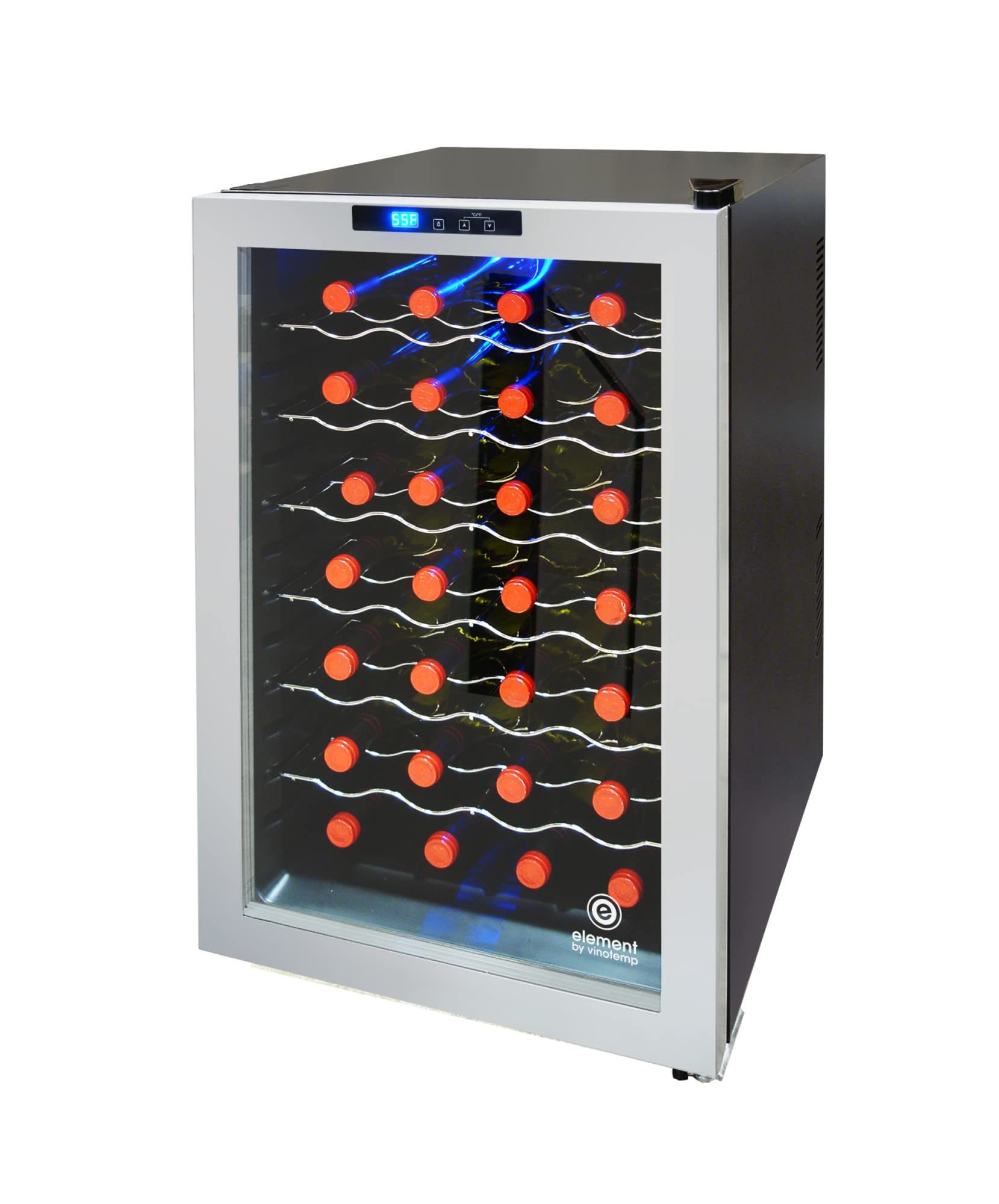 Vinotemp EL-28SILC 28 Bottle Cooler Refrigerator, Freestanding Wine Fridge with Touch Screen Adjustable Temperature Control, Dual-Paned Glass Door and Safety Lock, Metallic