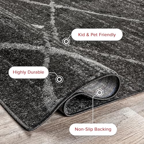 nuLOOM 3x5 Thigpen Contemporary Area Rug, Charcoal, Abstract Lines, Non-Slip Backing, Stain Resistant, For Bedroom, Dining Room, Living Room, Hallway, Office, Kitchen, Entryway