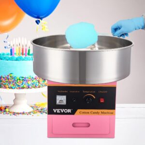 VEVOR Commercial Cotton Candy Machine, Electric Floss Maker with Stainless Steel Bowl, Sugar Scoop and Large Storage Drawer, for Home Party Carnival, Pink