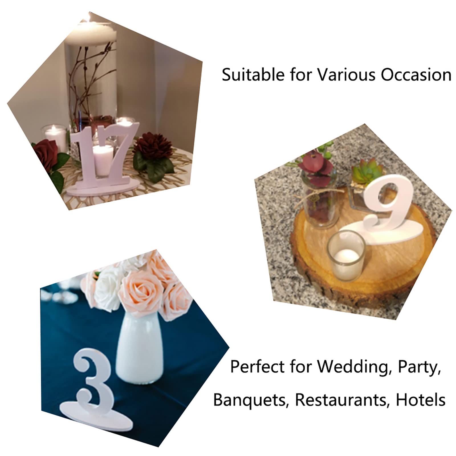 Wedding Table Numbers with Holder Base, White Wooden Numbers 1-20, Table Cards Wedding Reception for Banquets, Cafes, Restaurants, Hotels, Parties