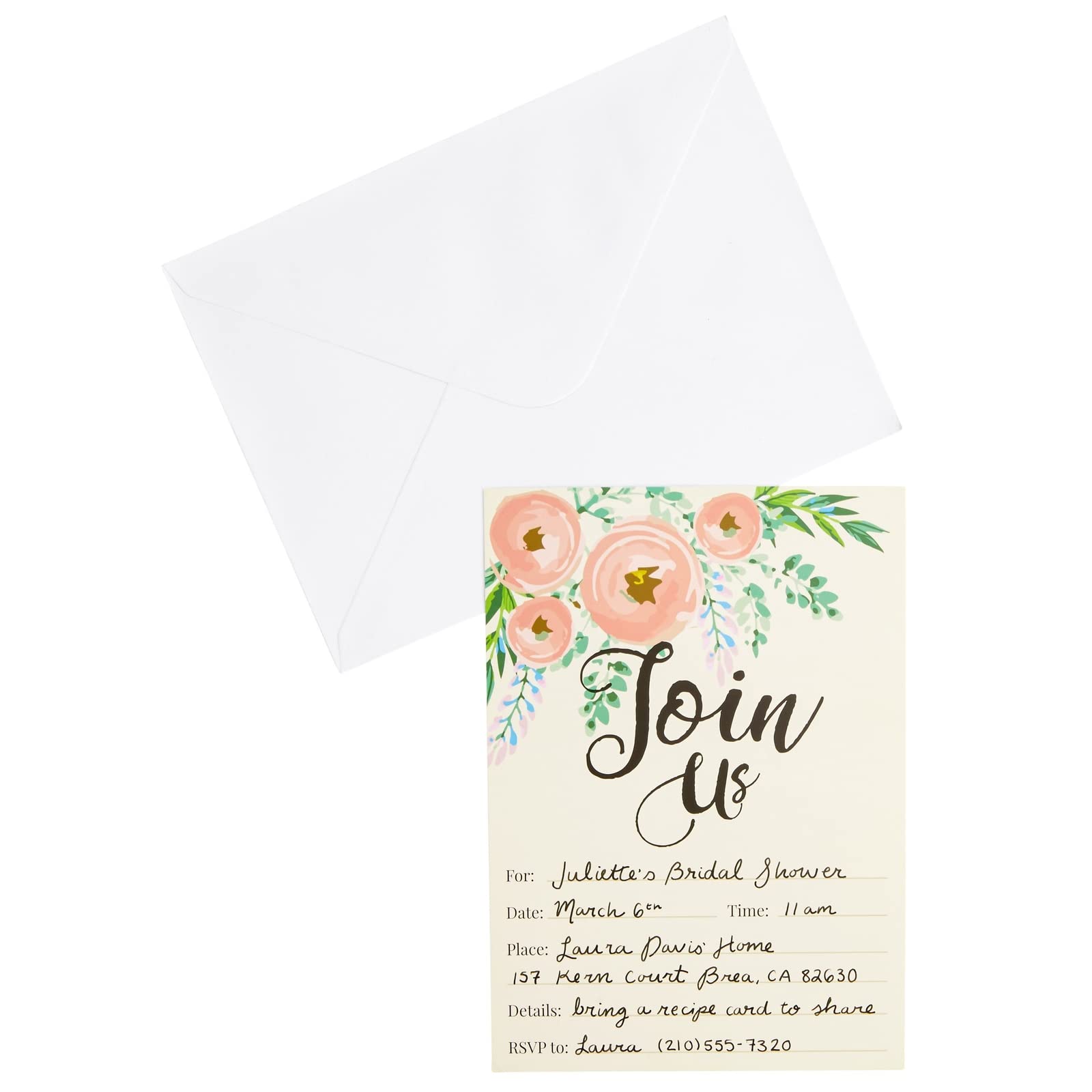 Juvale Invitation Cards - 50 Fill-In Floral Classy Cards with Envelopes. Great for Birthday, Bridal, Baby Shower and Wedding Invitations, 5 x 7 In, Postcard Style