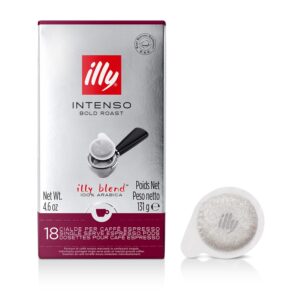 illy e.s.e. coffee - single-serve coffee capsules & pods - coffee pods – intenso dark roast - notes of cocoa & dried fruit - for e.s.e coffee machines - extraordinary aroma & body – 18 count