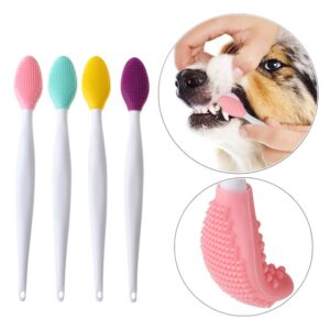 dog toothbrush, double-sided soft silicone gentle dental brushes kit with curved long handle