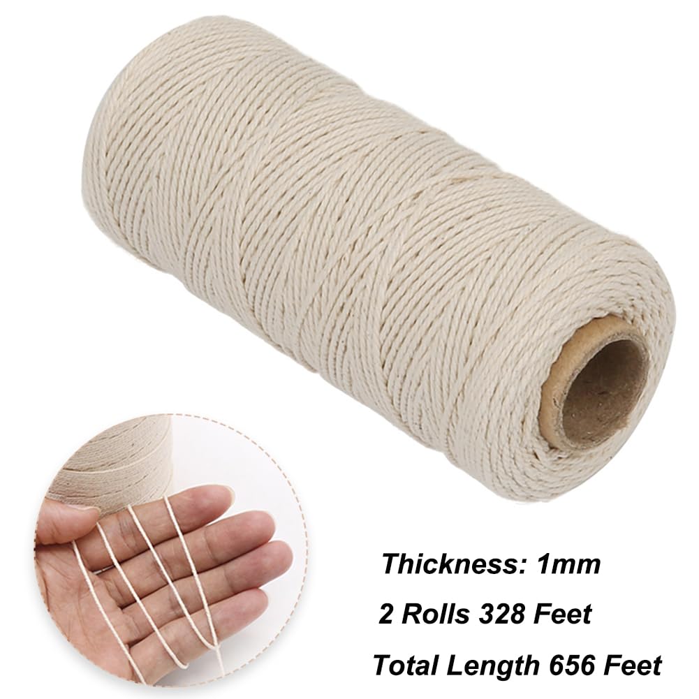 Vivifying Butchers Twine, 2pcs x 328 Feet 3Ply Cotton Bakers Twine, Food Safe Cooking String for Tying Meat, Making Sausage, Trussing Turkey, Roasting and Packing (Beige)