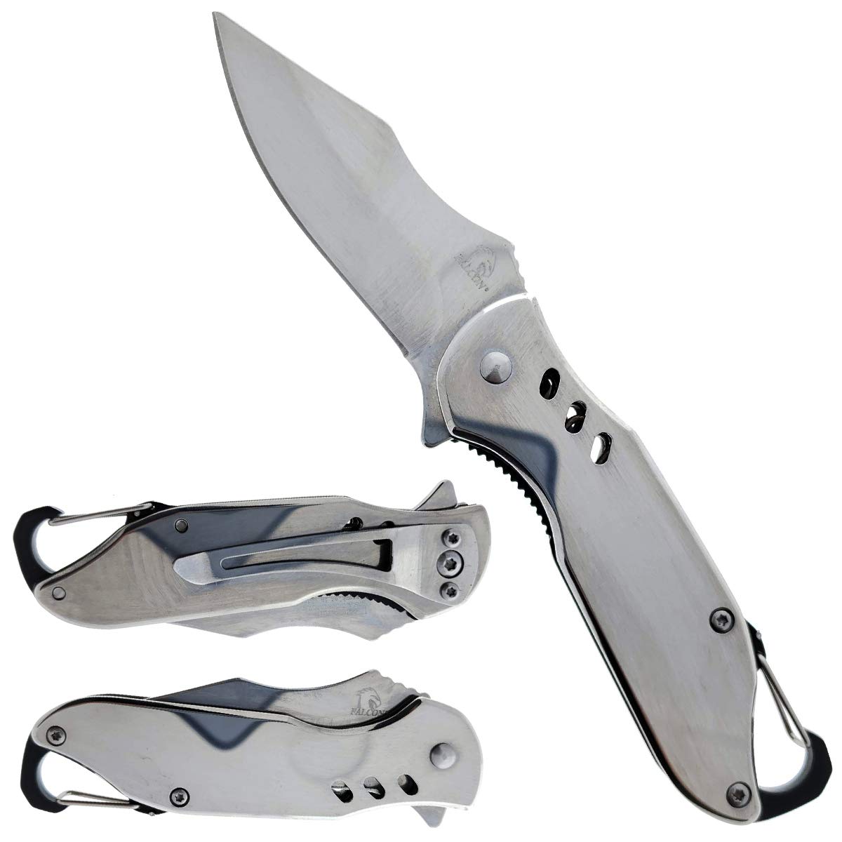 Falcon Metal Handle Folding Pocket Knife With Belt Clip (Choose Your Color) (Chrome)