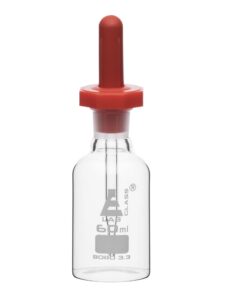 dropping bottle, 60ml (2oz) - borosilicate 3.3 glass - eye dropper pipette and dust proof rubber bulb - octagonal, non-screw top - eisco labs