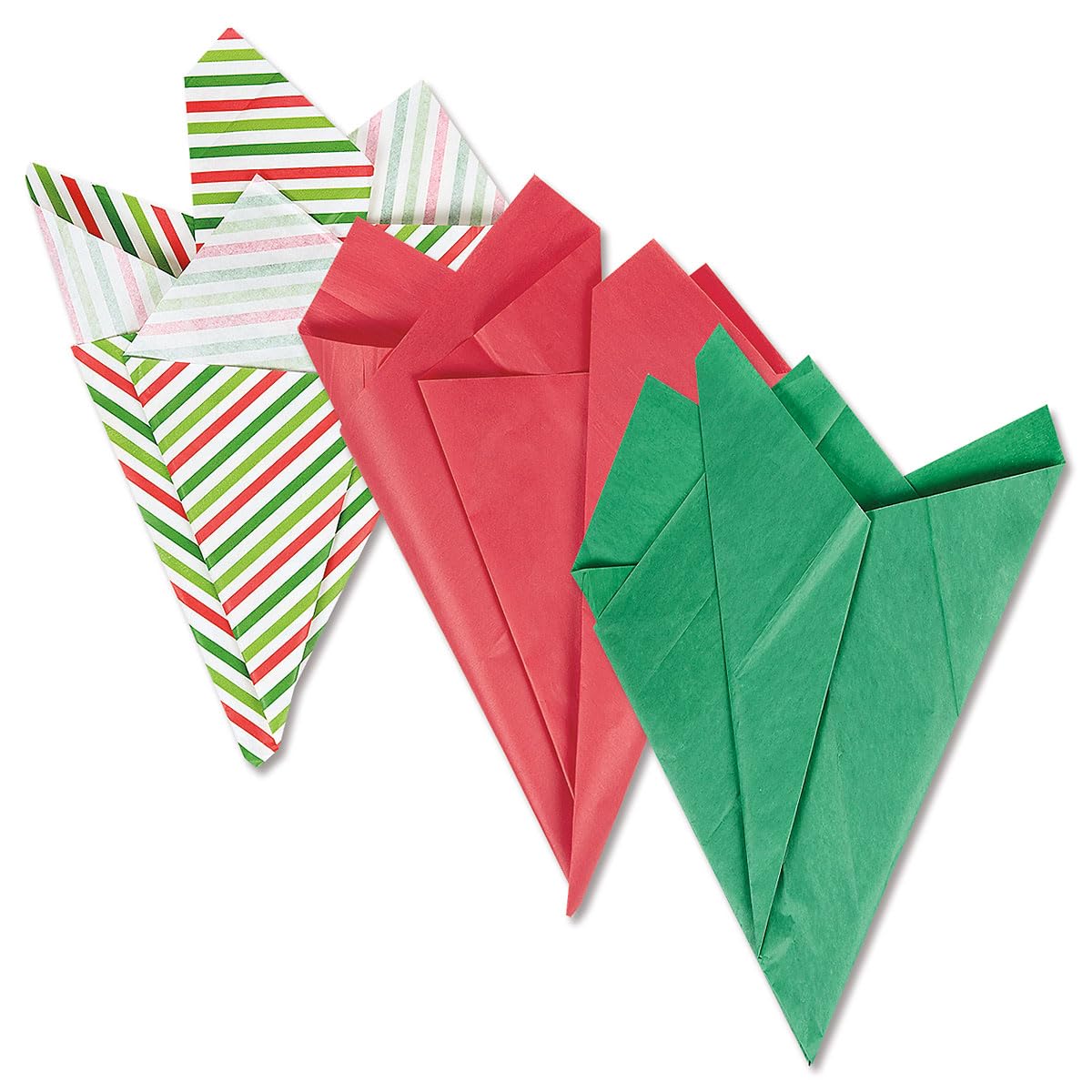 Holiday Red, Green & Stripes Tissue Sheets - Set of 18 Sheets, 20" x 20", 6 of Each Color/Design.