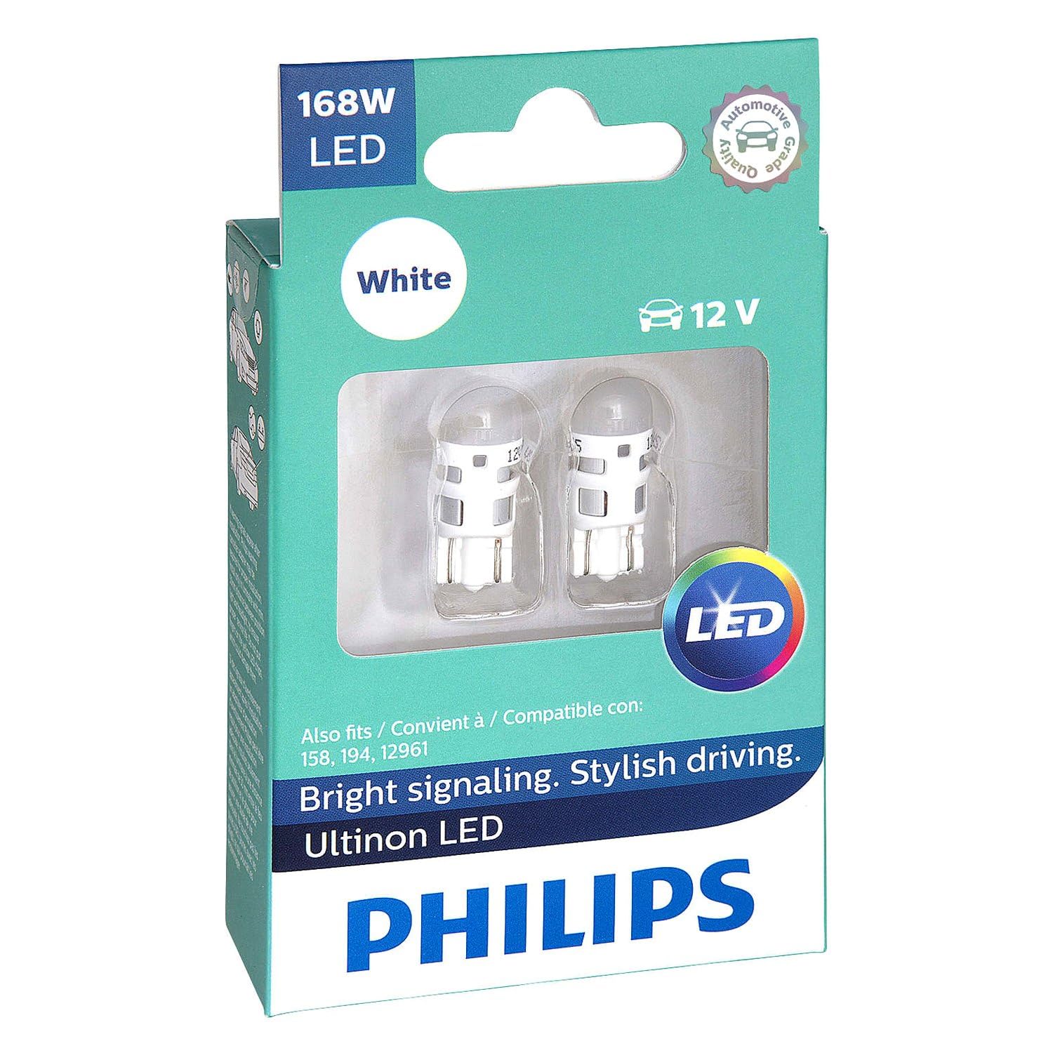 Philips Automotive Lighting 168WLED Ultinon LED Bulb (White), 2 Count (Pack of 1)