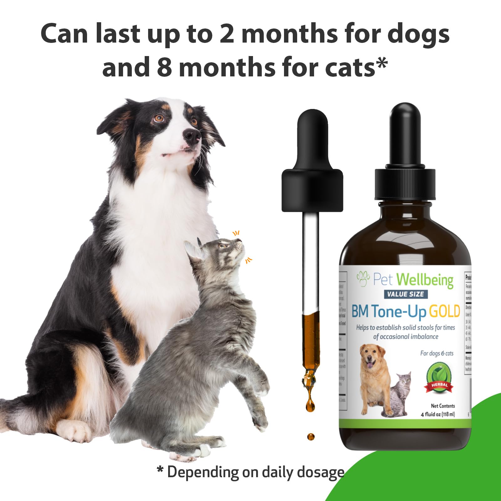 Pet Wellbeing BM Tone-Up Gold for Dogs & Cats - Vet-Formulated - Diarrhea & Loose or Runny Stools - Natural Herbal Supplement 4 oz (118 ml)