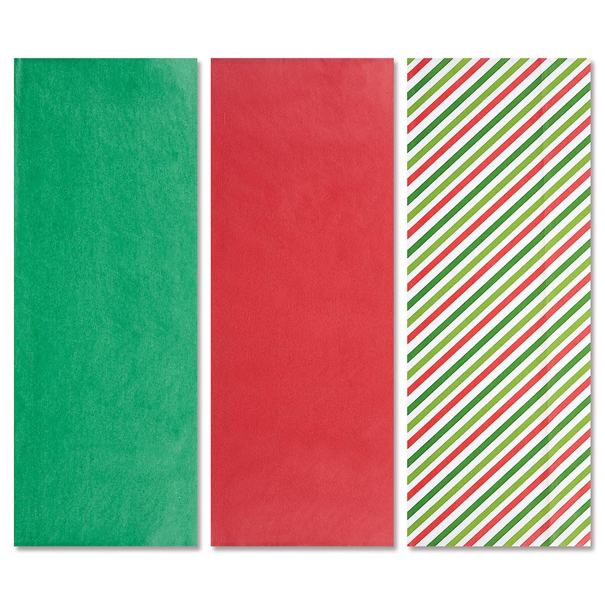 Holiday Red, Green & Stripes Tissue Sheets - Set of 18 Sheets, 20" x 20", 6 of Each Color/Design.