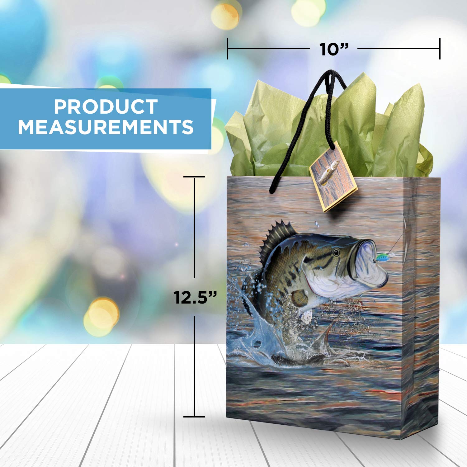 Havercamp Fishing Gift Bag, Medium, 10 x 12 x 4.25 Inches, Gone Fishin' Party Collection