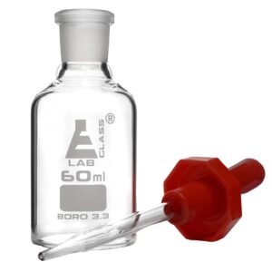 Dropping Bottle, 60ml (2oz) - Borosilicate 3.3 Glass - Eye Dropper Pipette and Dust Proof Rubber Bulb - Octagonal, Non-Screw Top - Eisco Labs