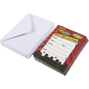 Juvale Comic Book Action Hero Birthday Party Fill-In Invitation Cards (5 x 7 In, 24 Pack)