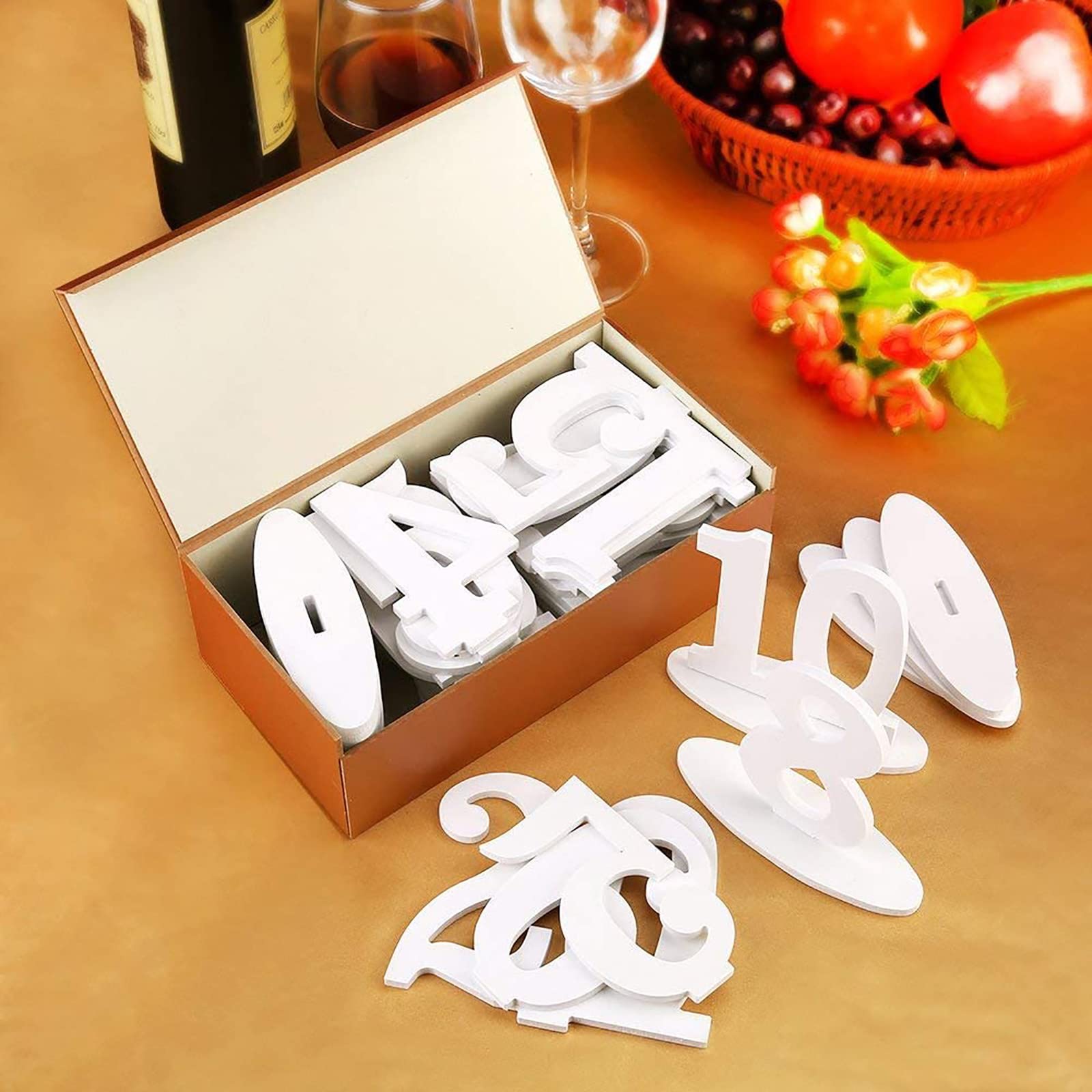 Wedding Table Numbers with Holder Base, White Wooden Numbers 1-20, Table Cards Wedding Reception for Banquets, Cafes, Restaurants, Hotels, Parties