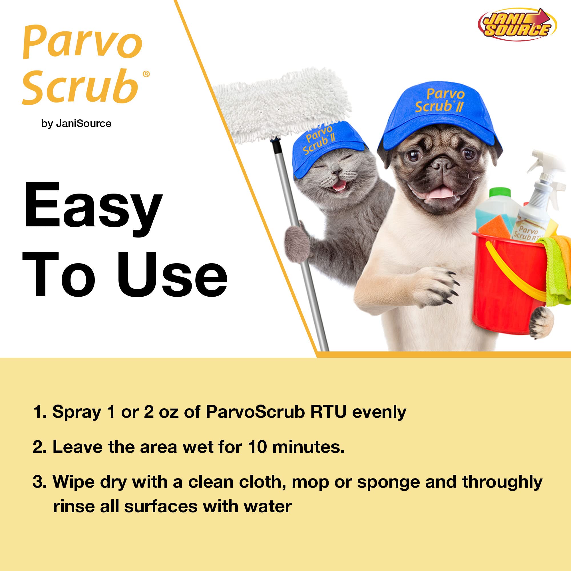 Jani-Source ParvoScrub RTU: Veterinary Disinfectant & Kennel Cleaner, 1 Quart (3-Pack)