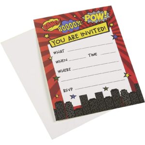 Juvale Comic Book Action Hero Birthday Party Fill-In Invitation Cards (5 x 7 In, 24 Pack)