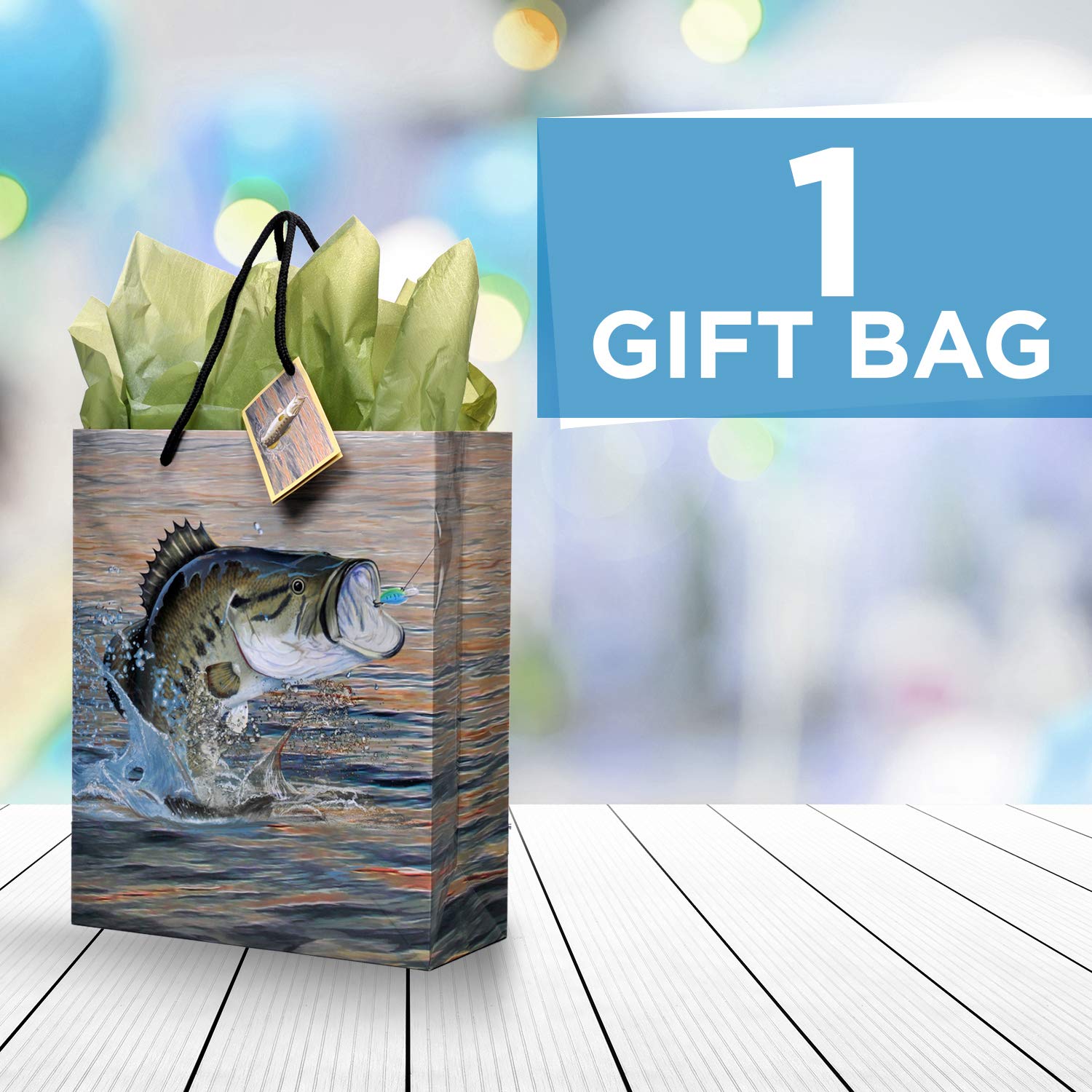 Havercamp Fishing Gift Bag, Medium, 10 x 12 x 4.25 Inches, Gone Fishin' Party Collection