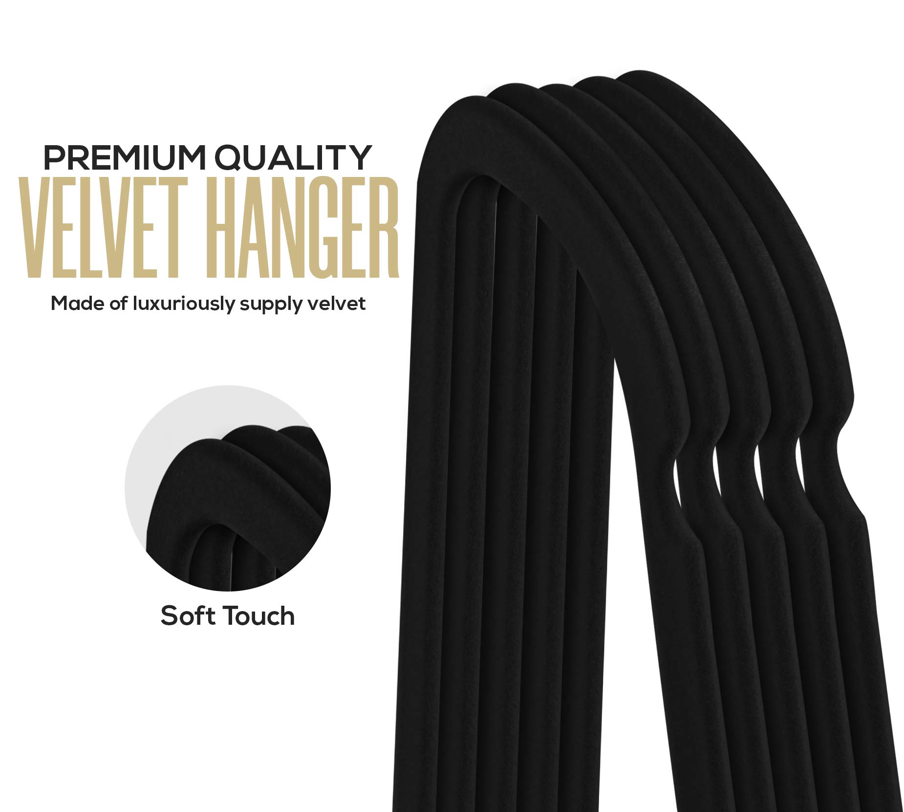 Utopia Home Premium Velvet Hangers 50 Pack - Non-Slip Clothes Hangers with Tie Bar - Black Hangers - Standard Hangers with 360 Degree Rotatable Hook - Heavy Duty Coat Hangers