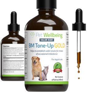 pet wellbeing bm tone-up gold for dogs & cats - vet-formulated - diarrhea & loose or runny stools - natural herbal supplement 4 oz (118 ml)