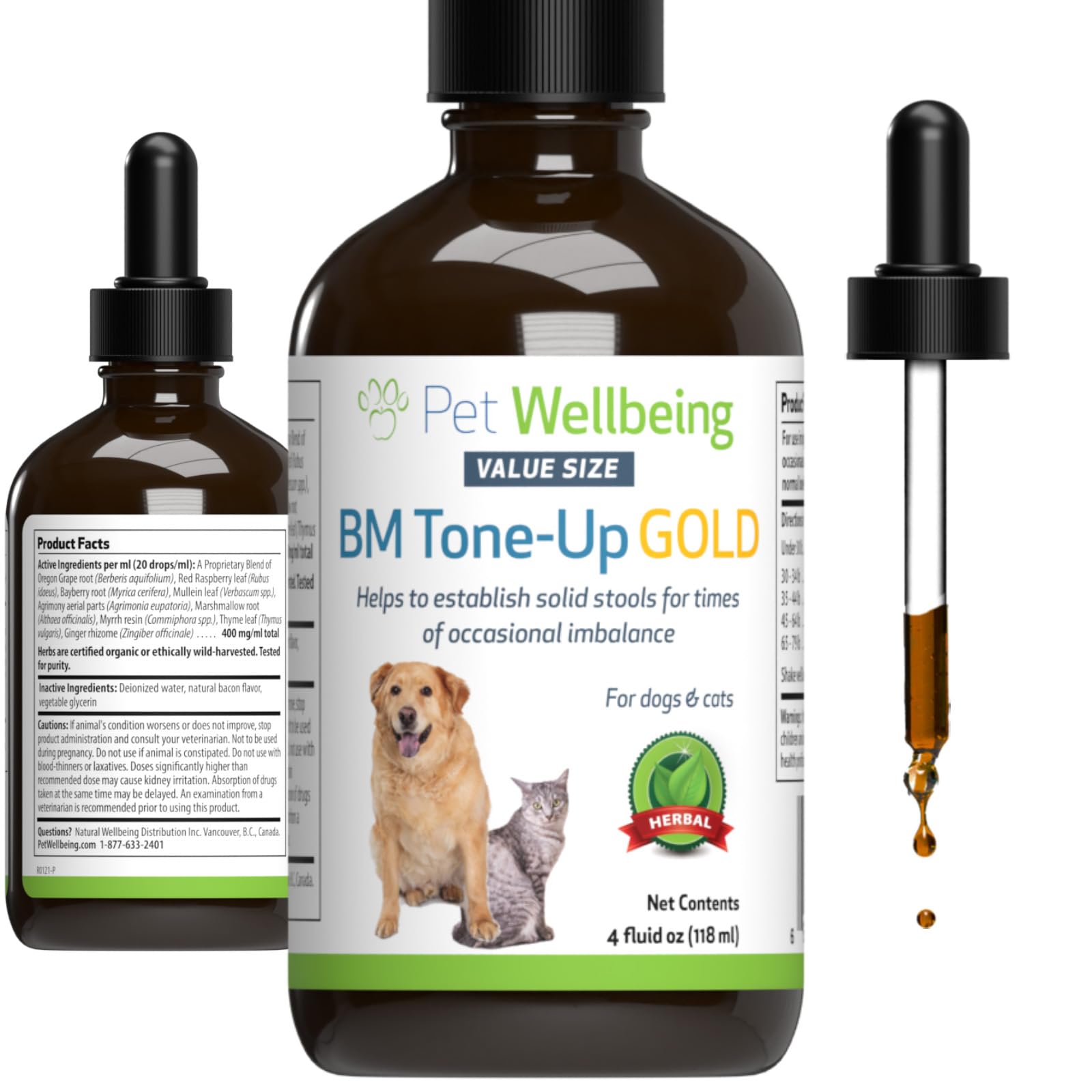 Pet Wellbeing BM Tone-Up Gold for Dogs & Cats - Vet-Formulated - Diarrhea & Loose or Runny Stools - Natural Herbal Supplement 4 oz (118 ml)