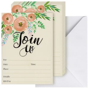 juvale invitation cards - 50 fill-in floral classy cards with envelopes. great for birthday, bridal, baby shower and wedding invitations, 5 x 7 in, postcard style