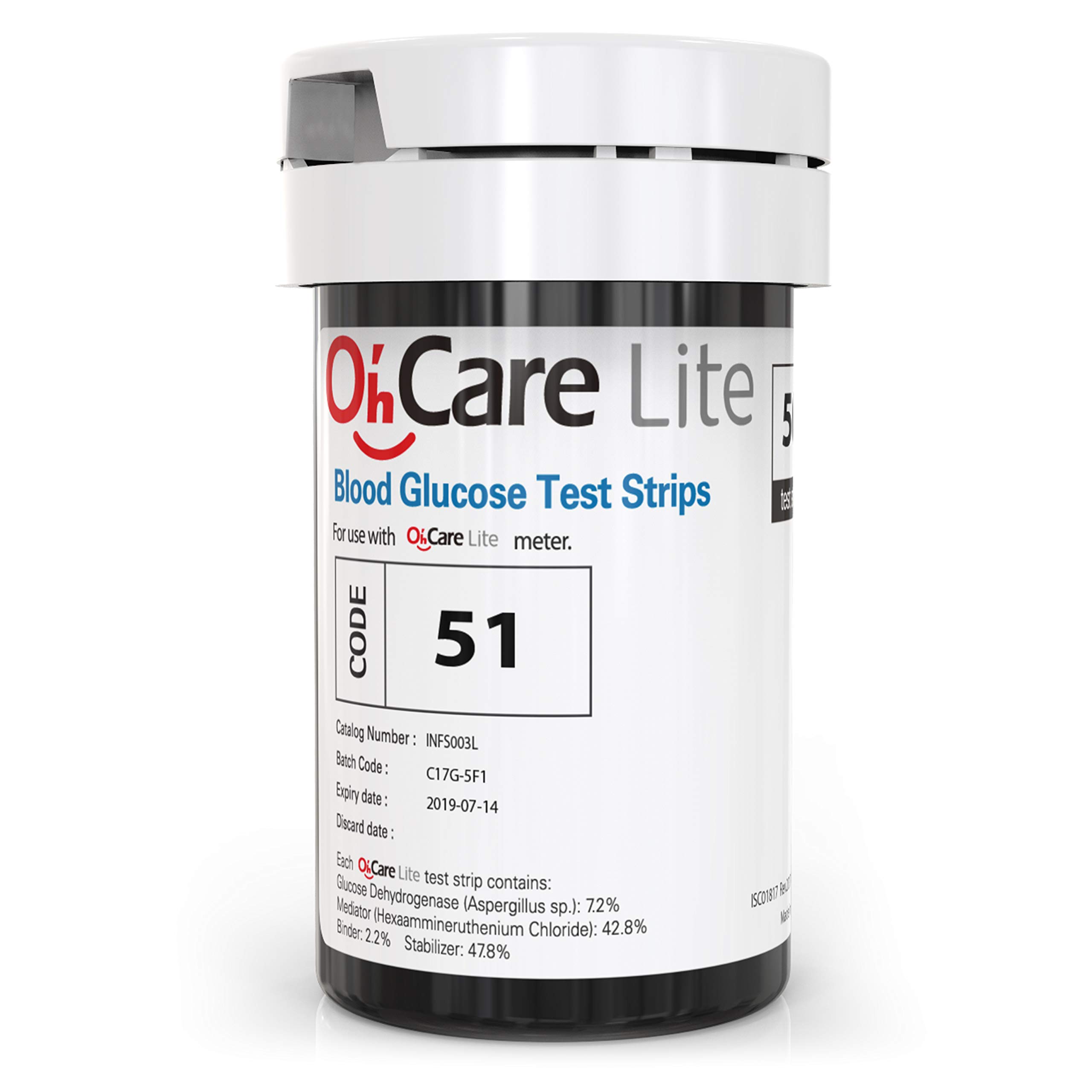 Oh?Care Lite Blood Glucose Test Strips (50pcs) - Diabetic Test Strips Calibrated for Oh?Care Lite Blood Sugar Testing Monitor/Glucometer - Affordable Diabetic Supplies by ijCare (1)